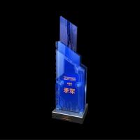 China Custom gradient laminated blue tech-style acrylic trophy with hollow-out lettering featuring circuit patterns, desktop honor medal suitable for esports events and award ceremonies of tech enterprises for sale