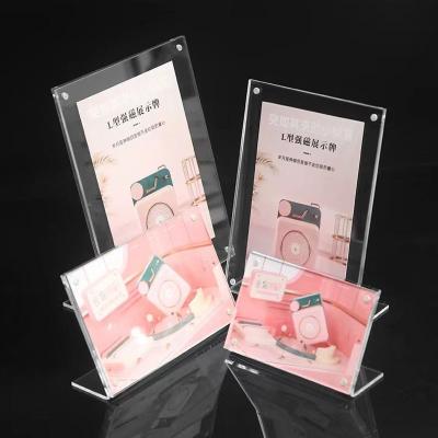 China A4 Clear Acrylic L-shaped Table Tent, Slant Magnetic Menu Holder, Desktop Menu & Price Display Stand, A5 Table Ten for sale
