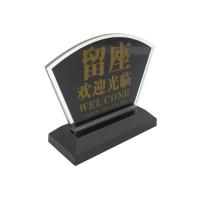 China Custom Fan-Shaped Black Acrylic Table Tent with Gold Printing, Semi-Circular Reserved Seat Welcome Sign Stand for Hotel & Restauran for sale