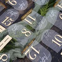 China Arched Clear Acrylic Wedding Table Number Sign, Gold 3D Letter Banquet Table Stand, Custom Party Wedding Seat Marker for sale