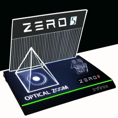 China Illuminated Acrylic Phone Display Stand, LED Lighted Digital Product Counter Display Rack for Brand Stores, Smartphone Demo Booth with Holographic Effect for sale