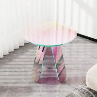 China Iridescent Rainbow Acrylic Round Side Table, Transparent Holographic Accent End Table with 3 Triangle Legs, Modern Aesthetic Coffee Table for Bedroom Salon Decor for sale