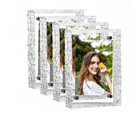 China Textured Water Ripple Acrylic Magnetic Photo Frame, Clear Ice Pattern Floating Picture Frame for Desk Tabletop Display for sale