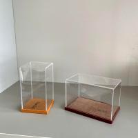 China Clear Acrylic Display Case with Wooden Leather Base, Dustproof Collectible Figure Storage Box, Stackable Transparent Display Cube for Figurines, Models & Jewelry for sale