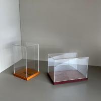 China Clear Acrylic Display Case with Wooden Leather Base, Dustproof Collectible Figure Storage Box, Stackable Transparent Display Cube for Figurines, Models & Jewelry for sale