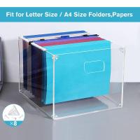 China Clear Acrylic Desk Organizer Set, L-shaped Double Slot Bookends & A4 Hanging File Folder Storage Box, Transparent Office Paper Magazine Document Holder for Office Home Desktop Storage for sale
