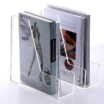 China Clear Acrylic Desk Organizer Set, L-shaped Double Slot Bookends & A4 Hanging File Folder Storage Box, Transparent Office Paper Magazine Document Holder for Office Home Desktop Storage for sale