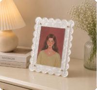 China Tortoiseshell Scalloped Wavy Edge Acrylic Magnetic Photo Frame, Double Clear Floating Picture Frame, Tabletop Decor Frame for Wedding Family Portrait Photos for sale