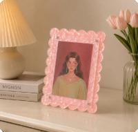 China Tortoiseshell Scalloped Wavy Edge Acrylic Magnetic Photo Frame, Double Clear Floating Picture Frame, Tabletop Decor Frame for Wedding Family Portrait Photos for sale