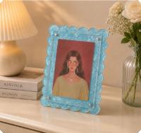 China Tortoiseshell Scalloped Wavy Edge Acrylic Magnetic Photo Frame, Double Clear Floating Picture Frame, Tabletop Decor Frame for Wedding Family Portrait Photos for sale