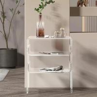 China Clear Acrylic Nightstand 2 Tier Open Storage Side Table Modern Transparent End Table for Bedroom Living Room Decor for sale