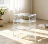 China Clear Acrylic Nightstand 2 Tier Open Storage Side Table Modern Transparent End Table for Bedroom Living Room Decor for sale