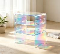 China Clear Acrylic Nightstand 2 Tier Open Storage Side Table Modern Transparent End Table for Bedroom Living Room Decor for sale