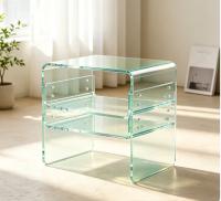 China Clear Acrylic Nightstand 2 Tier Open Storage Side Table Modern Transparent End Table for Bedroom Living Room Decor for sale