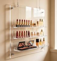 China Wall Mounted Acrylic Makeup Shelf 3-Tier Clear Cosmetic Organizer Floating Display Rack for Lipstick Perfume Skincare Storage for sale