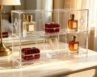 China Clear Acrylic 6 Compartment Display Stand, Luxury Desktop Organizer for Perfume, Jewelry, Teaware & Premium Collectibles for sale