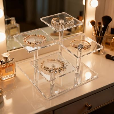 China Clear Acrylic Tiered Jewelry Display Stand, Multi-Layer Vanity Organizer for Earrings, Necklaces, Rings & Small Perfume Bottles for sale