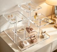 China Clear Acrylic Tiered Jewelry Display Stand, Multi-Layer Vanity Organizer for Earrings, Necklaces, Rings & Small Perfume Bottles for sale