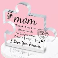 China Clear Acrylic Puzzle Shaped Plaque Gift for Mom, Mother’s Day Freestanding Decorative Sign for sale