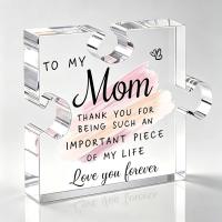 China Clear Acrylic Puzzle Shaped Plaque Gift for Mom, Mother’s Day Freestanding Decorative Sign for sale