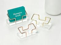 China Clear Acrylic Base Metal Wire Business Card Holder, Modern Desktop Name Card Display Stand for Office & Reception for sale