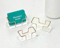 China Clear Acrylic Base Metal Wire Business Card Holder, Modern Desktop Name Card Display Stand for Office & Reception for sale