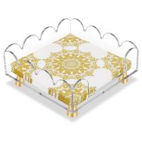 China Scalloped Edge Clear Acrylic Napkin Holder with Gold Legs, Rectangular Table Napkin Caddy for Kitchen Dining Table Deco for sale