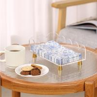 China Scalloped Edge Clear Acrylic Napkin Holder with Gold Legs, Rectangular Table Napkin Caddy for Kitchen Dining Table Deco for sale