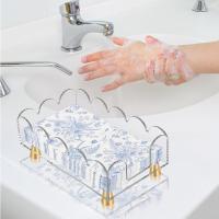 China Scalloped Edge Clear Acrylic Napkin Holder with Gold Legs, Rectangular Table Napkin Caddy for Kitchen Dining Table Deco for sale