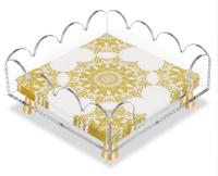 China Scalloped Edge Clear Acrylic Napkin Holder with Gold Legs, Rectangular Table Napkin Caddy for Kitchen Dining Table Deco for sale