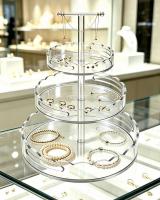 China 3‑Tier Acrylic Scalloped Jewelry Display Stand, Necklace Bracelet Ring Organizer with Top Hanging Rod for sale