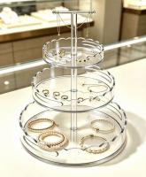 China 3‑Tier Acrylic Scalloped Jewelry Display Stand, Necklace Bracelet Ring Organizer with Top Hanging Rod for sale