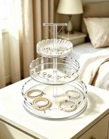 China 3‑Tier Acrylic Scalloped Jewelry Display Stand, Necklace Bracelet Ring Organizer with Top Hanging Rod for sale