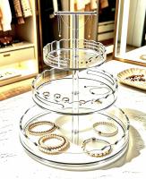 China 3‑Tier Acrylic Scalloped Jewelry Display Stand, Necklace Bracelet Ring Organizer with Top Hanging Rod for sale
