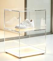 China Custom LED Lighted Acrylic Shoe Display Case With Adjustable Leveling Feet for sale