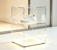 China Custom LED Lighted Acrylic Shoe Display Case With Adjustable Leveling Feet for sale