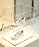 China Custom LED Lighted Acrylic Shoe Display Case With Adjustable Leveling Feet for sale