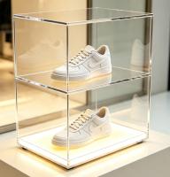 China Custom LED Lighted Acrylic Shoe Display Case With Adjustable Leveling Feet for sale