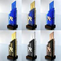 China Custom gradient laminated blue tech-style acrylic trophy with hollow-out lettering featuring circuit patterns, desktop honor medal suitable for esports events and award ceremonies of tech enterprises for sale