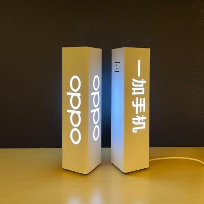 China LED Acrylic Light Box Sign | Custom 4‑Sided Illuminated Desktop Logo Display Stand for Retail Counter for sale