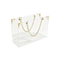 China Clear Acrylic Flower Box Handbag with Gold Chain Handle — Transparent Acrylic Bag Floral Gift Tote for Wedding Favors, Bridesmaid Proposals & Event Deco for sale