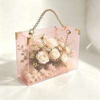 China Clear Acrylic Flower Box Handbag with Gold Chain Handle — Transparent Acrylic Bag Floral Gift Tote for Wedding Favors, Bridesmaid Proposals & Event Deco for sale