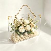 China Clear Acrylic Flower Box Handbag with Gold Chain Handle — Transparent Acrylic Bag Floral Gift Tote for Wedding Favors, Bridesmaid Proposals & Event Deco for sale