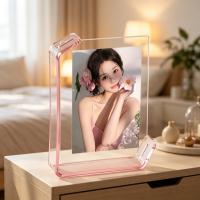 China Pink Transparent Acrylic U-Shaped Photo Frame — Desktop Picture Stand for Home Decor, Custom Sizes & Logo Available for sale