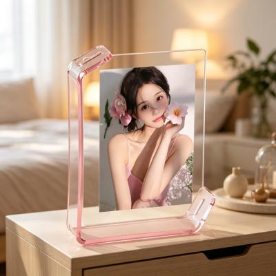 China Pink Transparent Acrylic U-Shaped Photo Frame — Desktop Picture Stand for Home Decor, Custom Sizes & Logo Available for sale