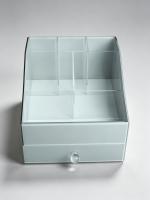 China Acrylic Makeup Organizer with Drawer, Frosted Acrylic Cosmetic Storage Box, Desktop Skincare Display Stand, Vanity Organizer with Dividers for sale