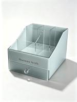 China Acrylic Makeup Organizer with Drawer, Frosted Acrylic Cosmetic Storage Box, Desktop Skincare Display Stand, Vanity Organizer with Dividers for sale