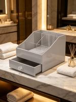 China Acrylic Makeup Organizer with Drawer, Frosted Acrylic Cosmetic Storage Box, Desktop Skincare Display Stand, Vanity Organizer with Dividers for sale
