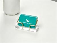 China Clear Acrylic Base Metal Wire Business Card Holder, Modern Desktop Name Card Display Stand for Office & Reception for sale