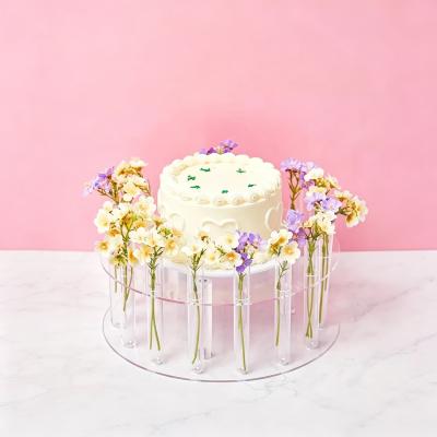 China Acrylic cake stand, glass flower vases, transparent round test tube flower rack, dessert display stand for weddings and parties for sale